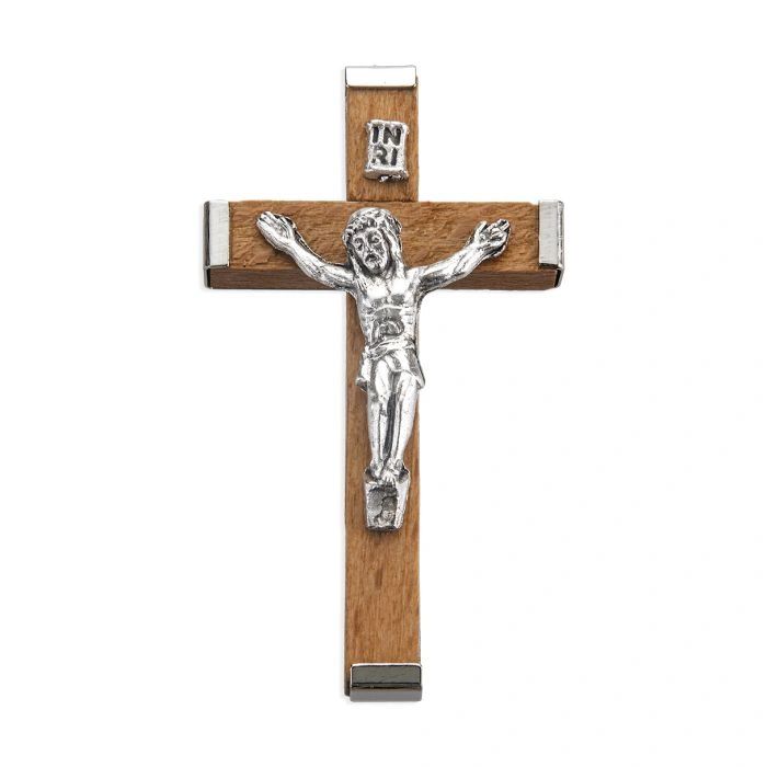 1-PC, 2.25", Metal Bound Crucifix {Metal Back and Tips}, Genuine Brown wood Crucifix with metal ...
